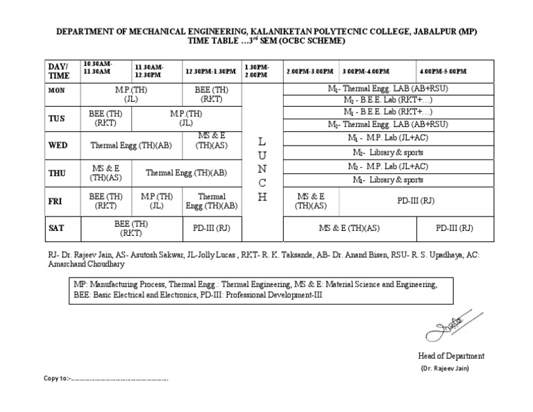 (S) Time Table 3rd Sem (Ocbc Scheme) | PDF | Electricity | Engineering