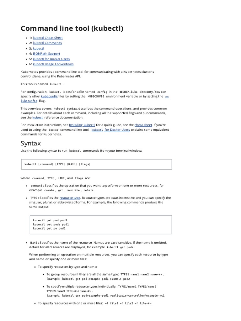 Command Line Tool Kubectl Kubernetes Pdf Command Line Interface 5048
