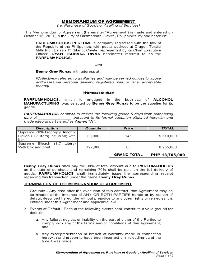 Memorandum of Agreement: Witnesseth That | PDF | Breach Of Contract ...