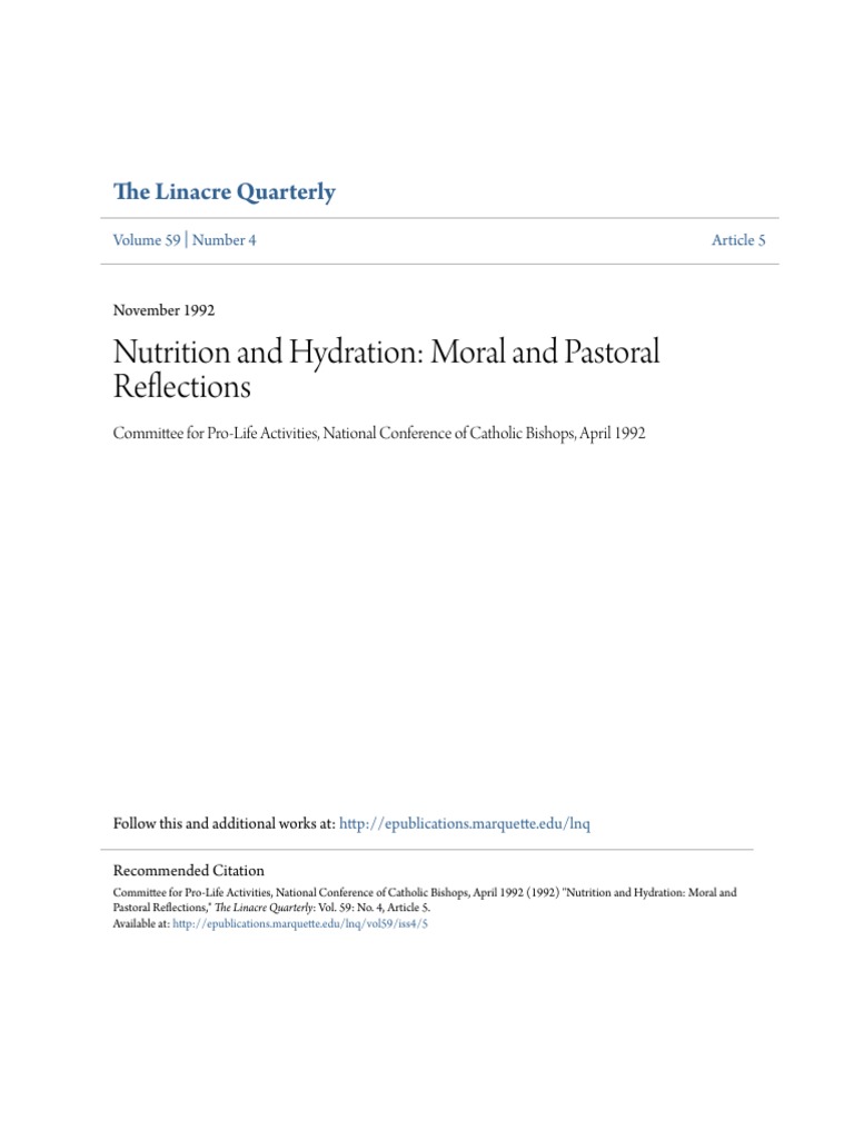 Nutrition and Hydration Moral and Pastoral Reflections | PDF ...