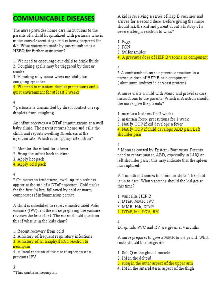 Communicable Disease Questions | PDF | Hiv/Aids | Management Of Hiv/Aids