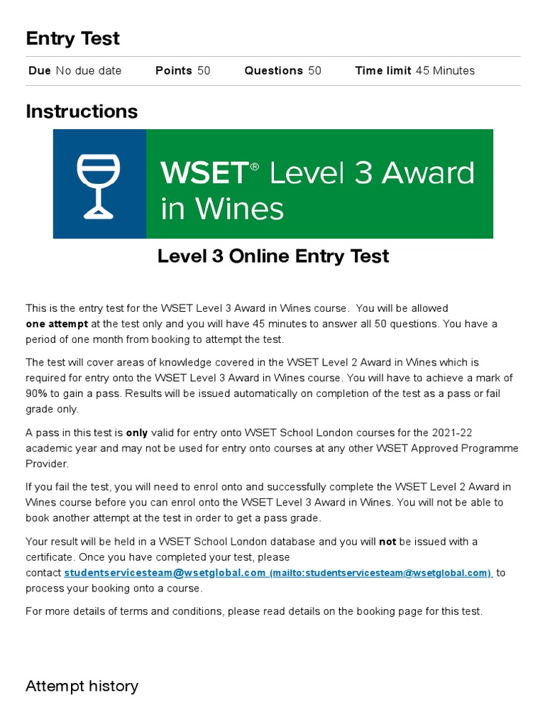 Entry Test - Level 3 in Wines Entry Test | PDF | Phenolic Content In ...