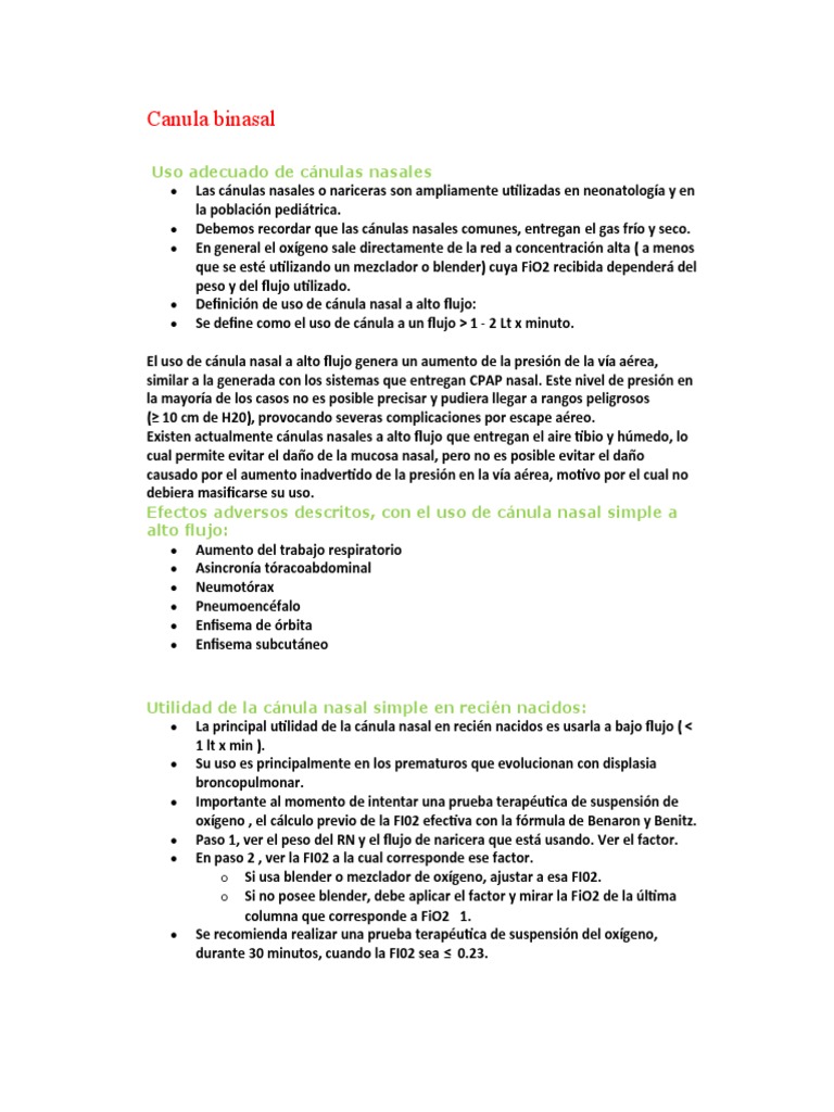 Canula Binasal | PDF | Pulmón | Medicamentos con receta