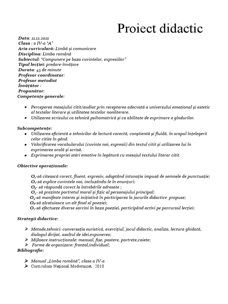 Proiect Didactic Scribd | PDF