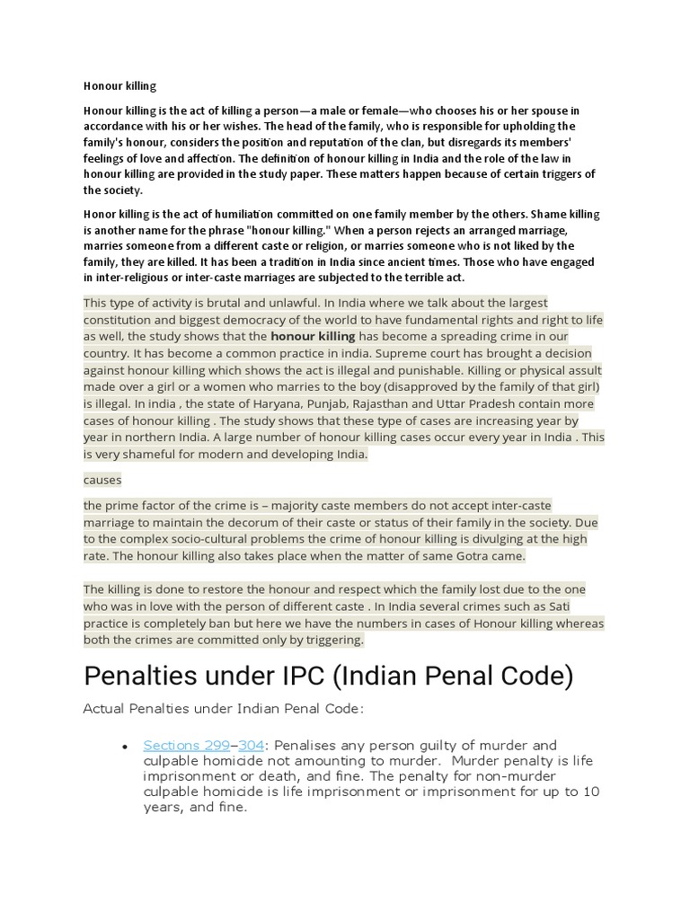 Honour Killing | Download Free PDF | Murder | Crimes