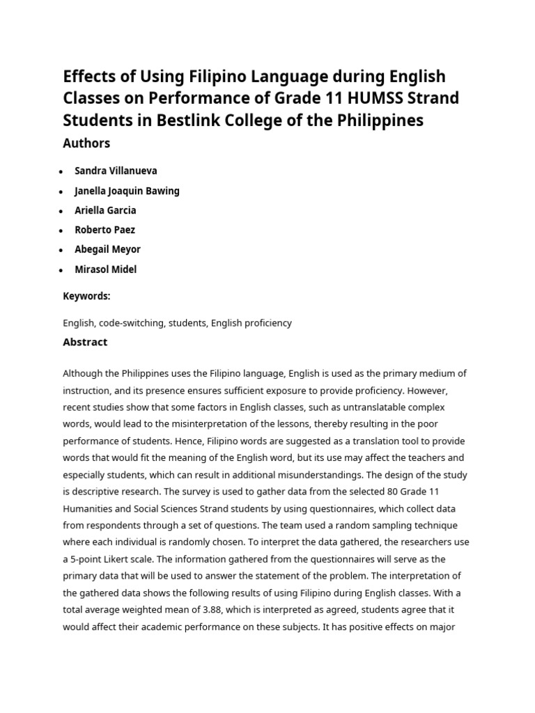 Filipino Language's Impact on Grade 11 Performance | PDF | Teachers ...