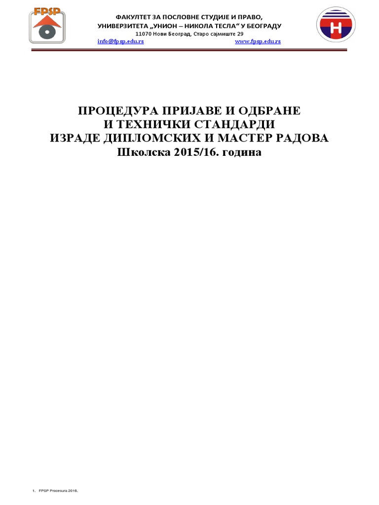 FPSP Procedure Za Prijavu I Odbranu Diplomskih I Master Radova - 13.04. ...