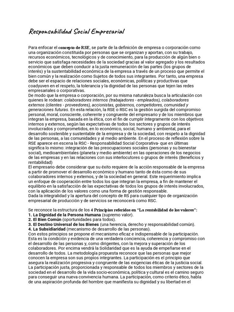 Responsabilidad Social Empresarial - Resumen | PDF | Responsabilidad social corporativa | Business
