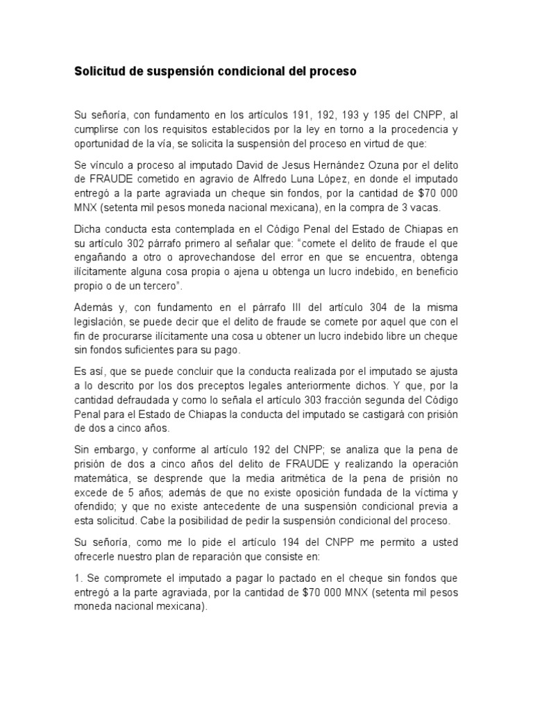 Solicitud de Suspension Condicional Del Proceso | PDF | Justicia | Crimen y violencia