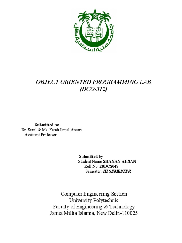 Dco 312 Practical File Download Free Pdf C Object Oriented Programming 1297