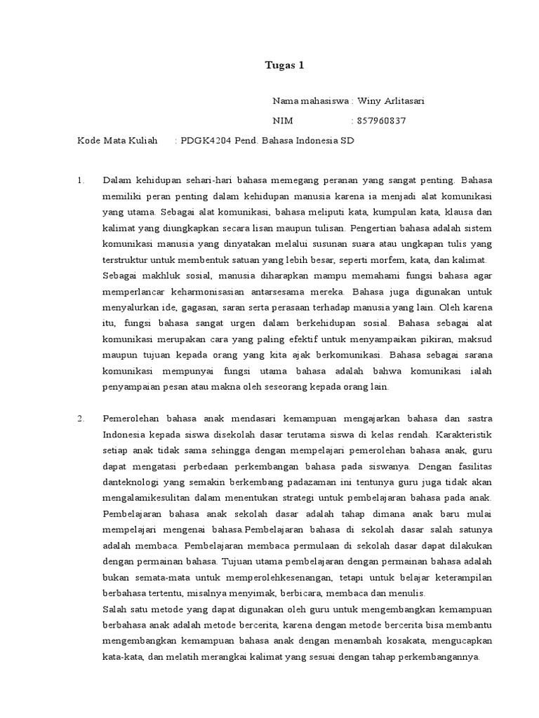 Pembelajaran Bahasa SD | PDF