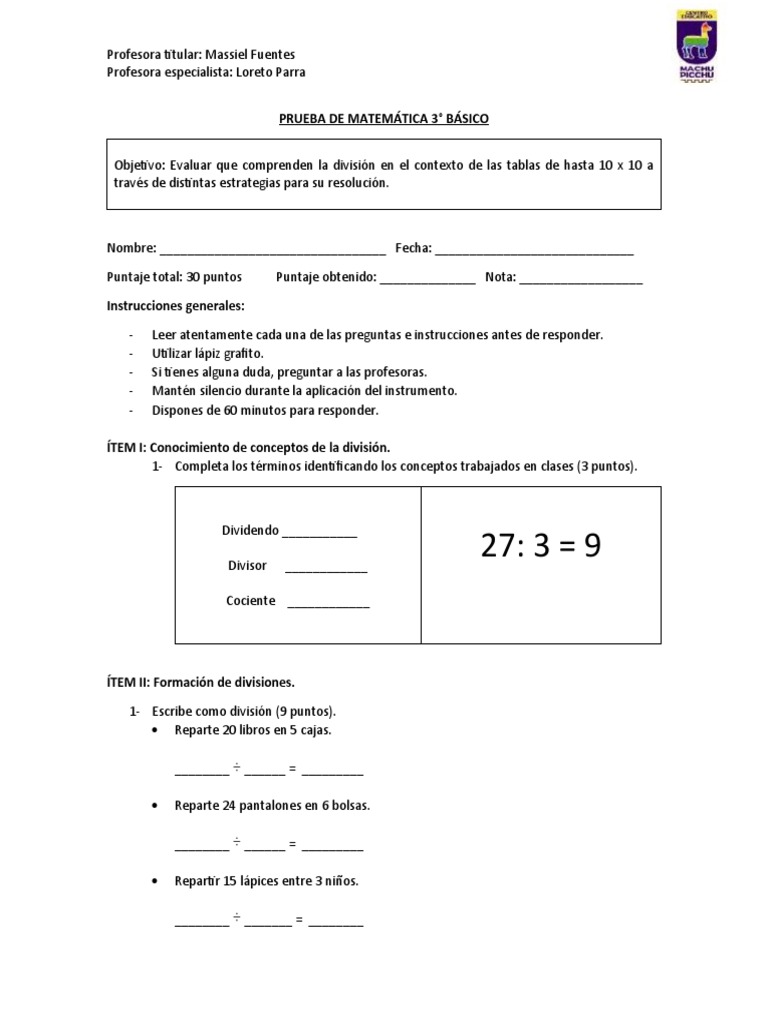 Prueba Divisiones Todo El Curso | PDF | División (Matemáticas) | Matemática Elemental