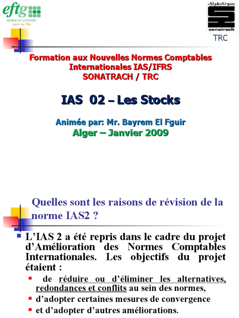 Formation sur la norme IAS 2 - Stocks | PDF | Inventaire | Comptabilité