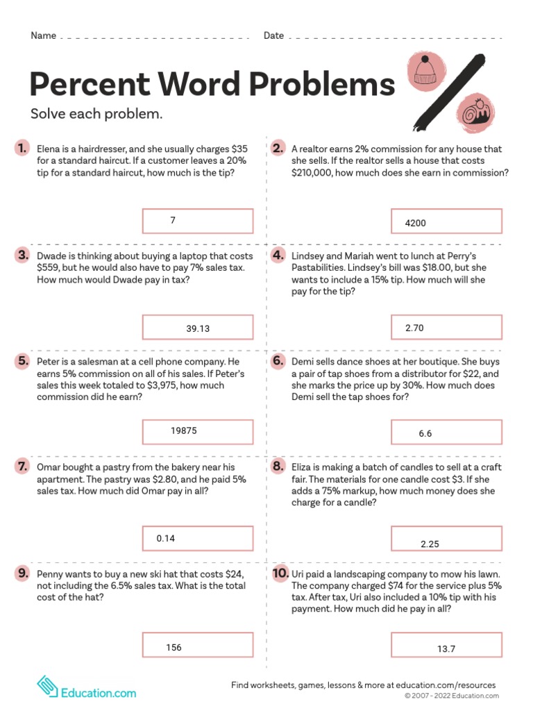Percent Word Problems: Solve Each Problem | PDF | Trade | Microeconomics
