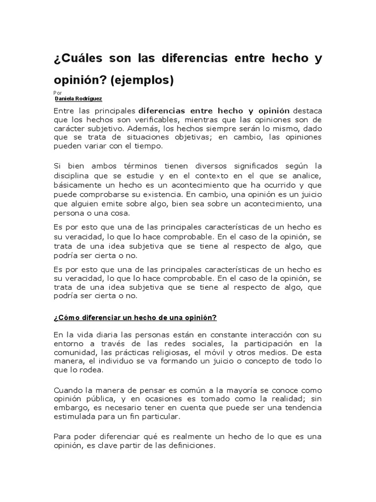 Cual Es La Diferencia Entre Hecho Opinion Y Suposicion Esta ...
