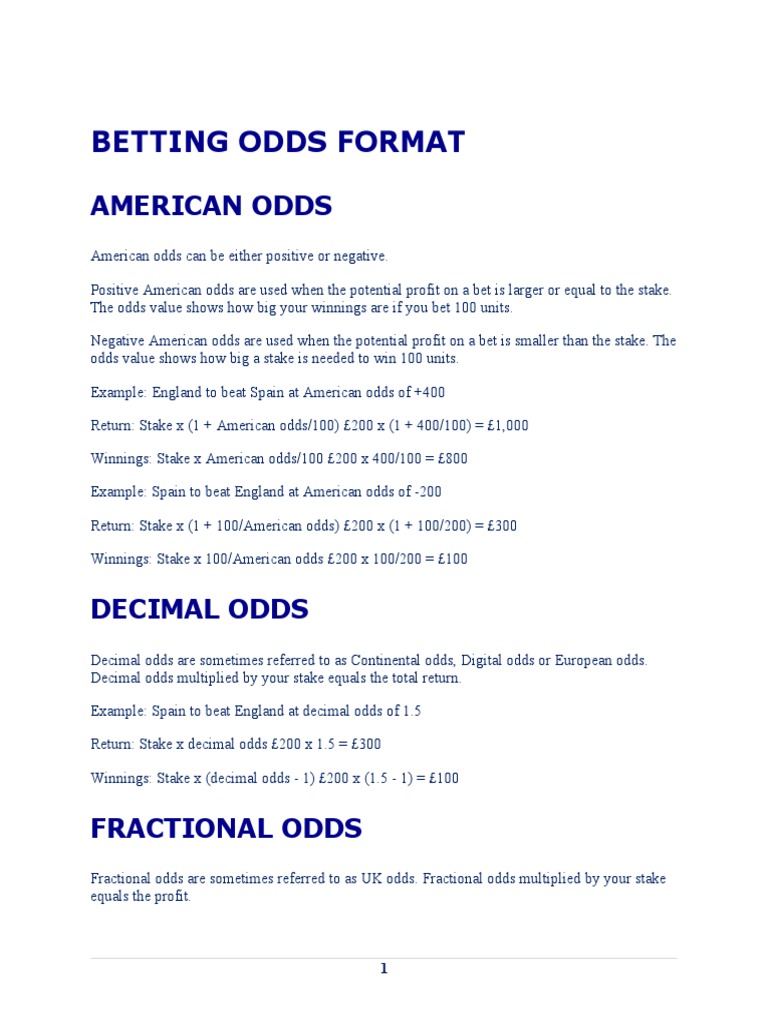Betting Odds Format | PDF | Odds | Mathematics