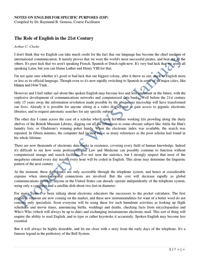 ELE 204 - English For Specific Purposes (Notes) | PDF | English ...