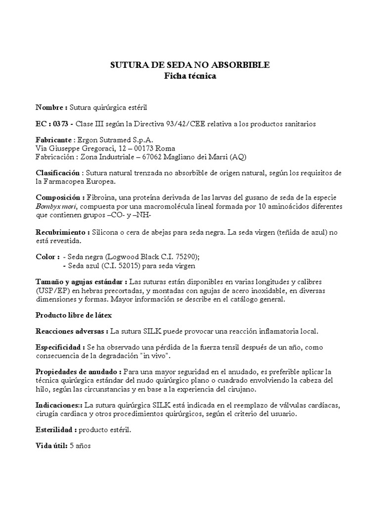 Ficha Tecnica Seda Negra | PDF | Seda | Cirugía