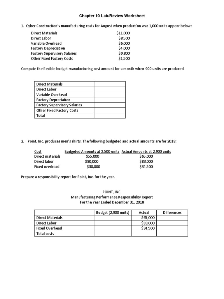 Chapter 10 Lab Review Worksheet | PDF | Return On Investment | Accounting