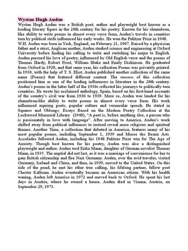 Wystan Hugh Auden. | PDF