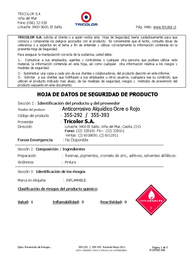 Hoja de Seguridad Anticorrosivo 1 | PDF | Agua | Solubilidad