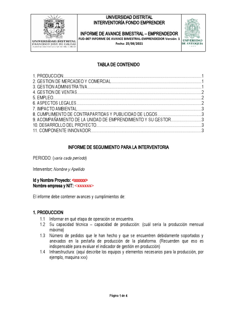 Informe Bimestral Emprendedor UD | PDF | Marketing | Iniciativa empresarial