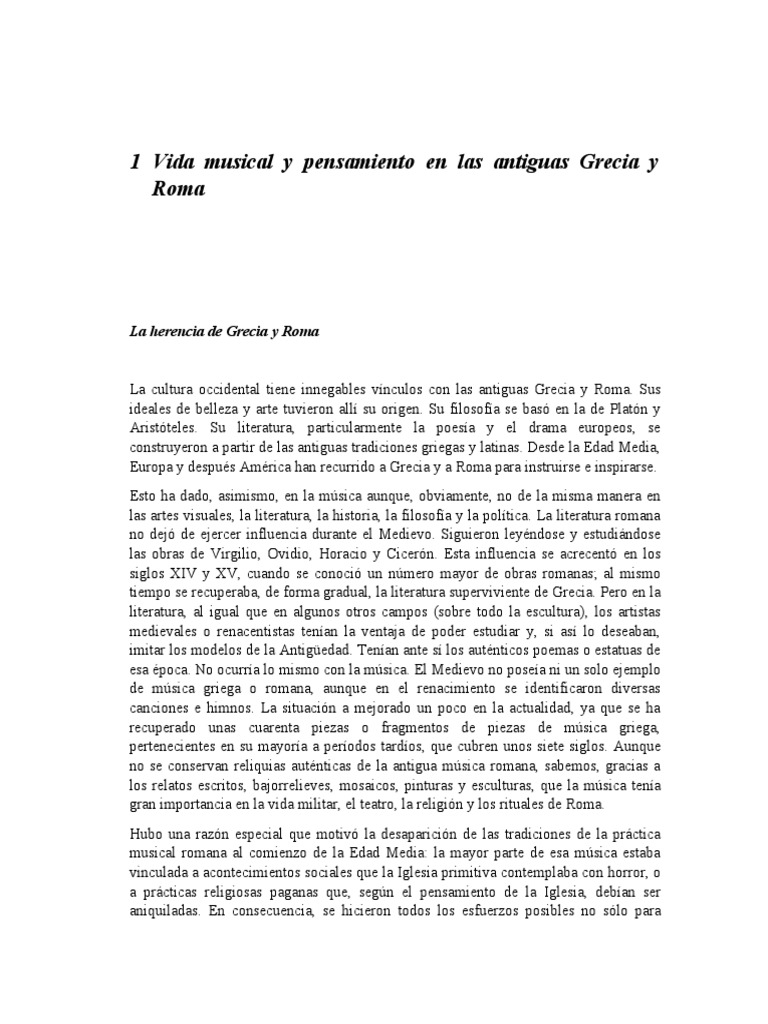 Vida Musical y Pensamiento en Las Antiguas Grecia y Roma | PDF ...