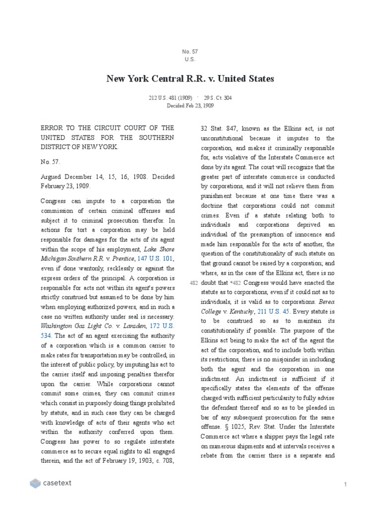 New York Central R.R. v. United States | PDF | Crimes | Crime & Violence