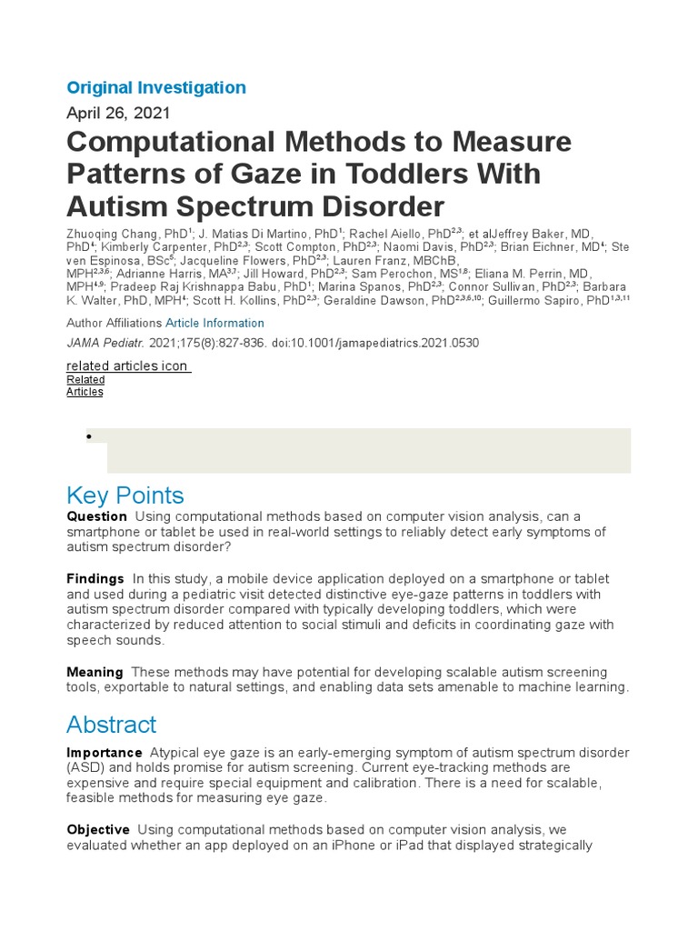 Computational Methods To Measure Patterns of Gaze | PDF | Autism Spectrum | Cluster Analysis