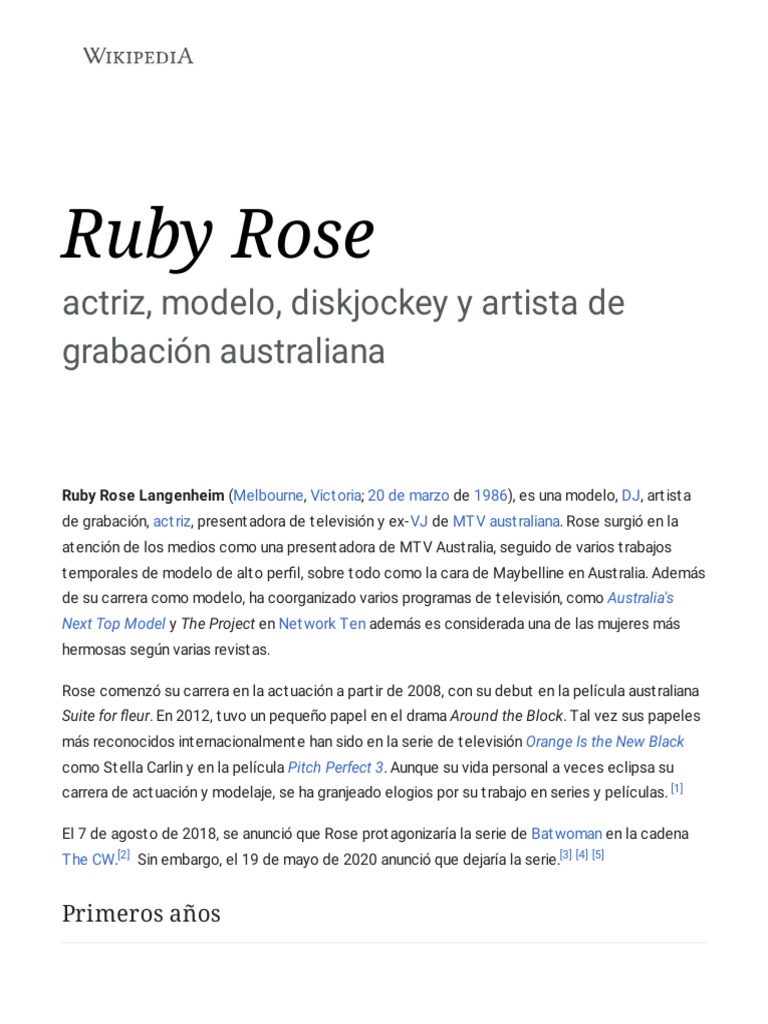 Ruby Rose - Wikipedia, La Enciclopedia Libre | PDF
