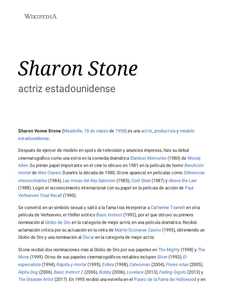 Sharon Stone - Wikipedia, La Enciclopedia Libre | PDF