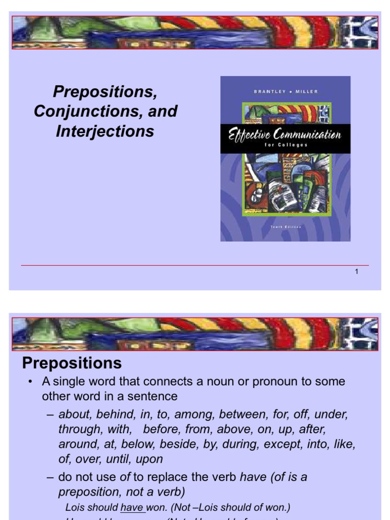 Prepositions, Conjunctions, Interjections | PDF | Language Arts ...