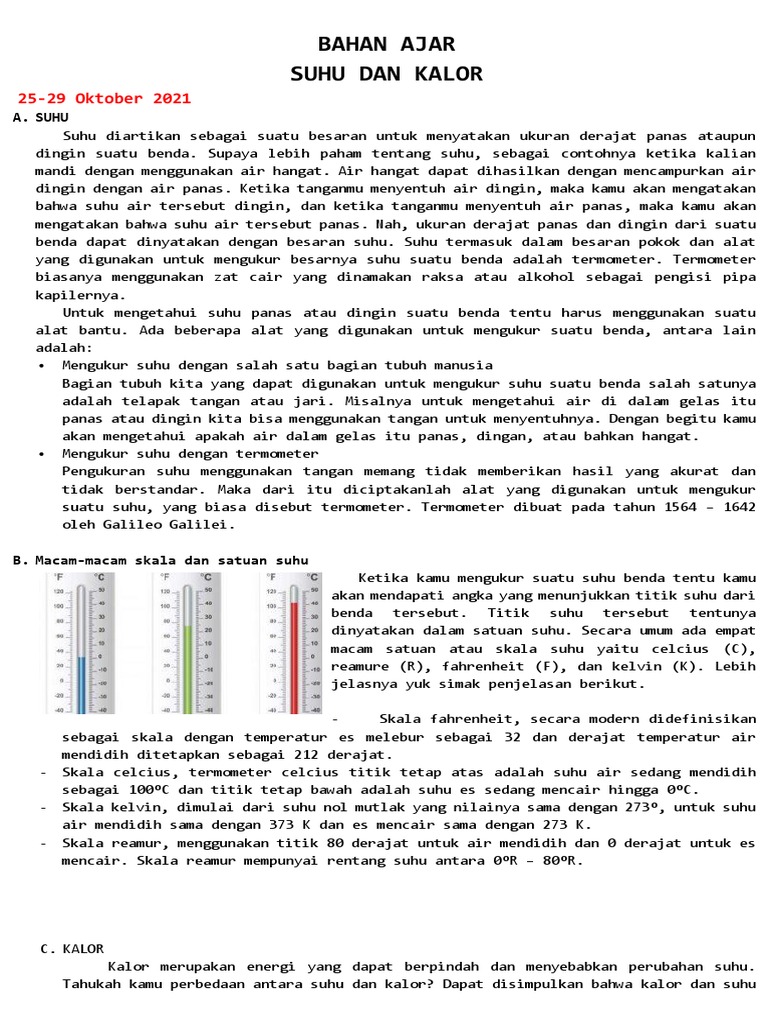 Bahan Ajar Suhu Dan Kalor | PDF