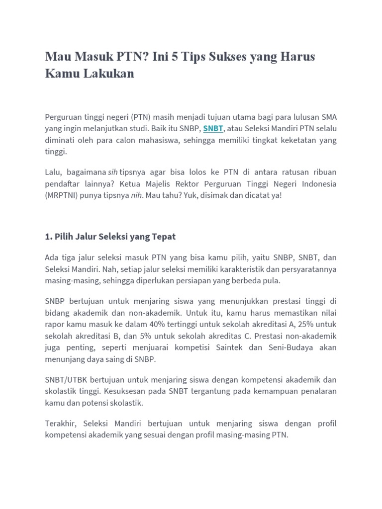 Tips Masuk PTN | PDF