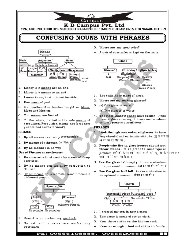 Confusing Nouns and Phrases Explained | PDF | Grammatical Number ...