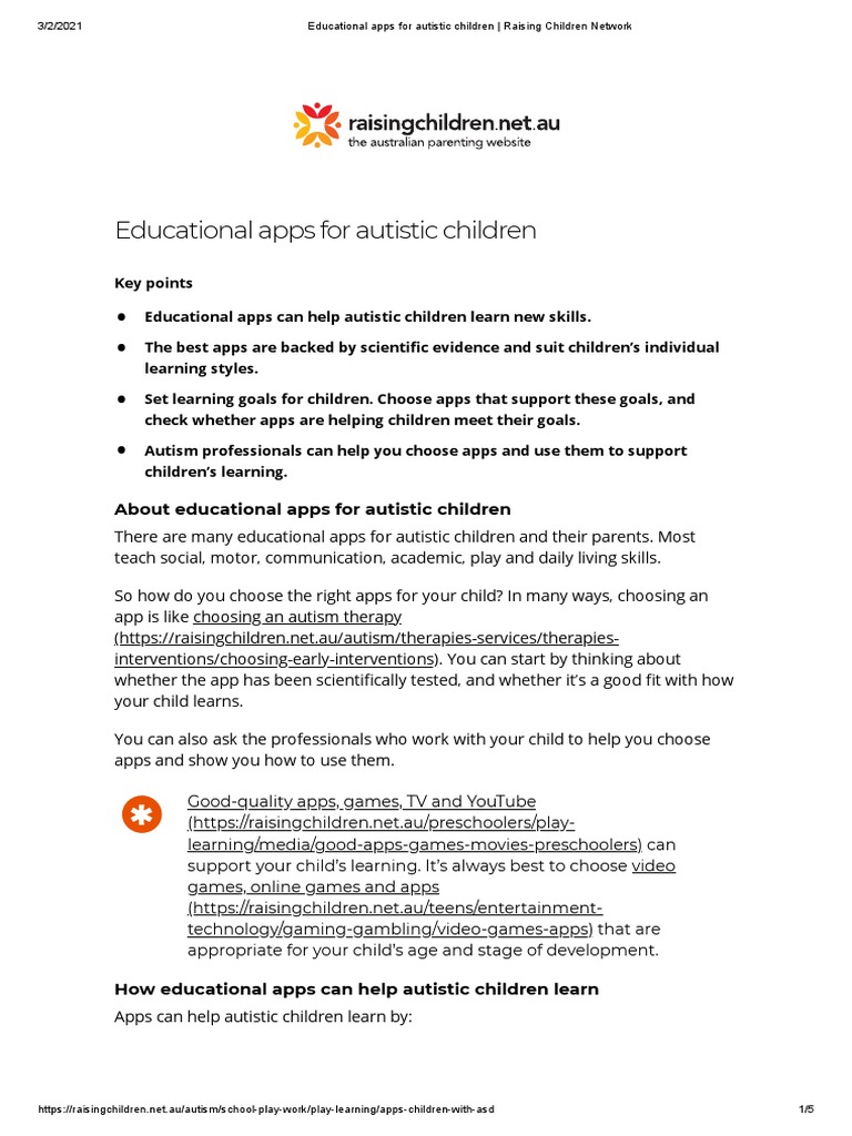 Educational Apps For Autistic Children - Raising Children Network | PDF ...
