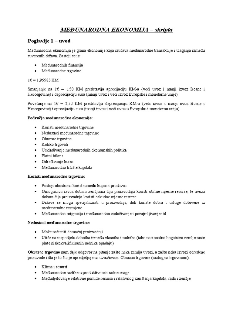 Skripta Međunarodna Ekonomija | PDF