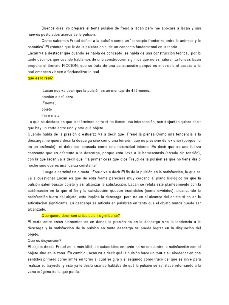 La Pulsion Tema de Final | PDF | Jacques Lacan | Placer