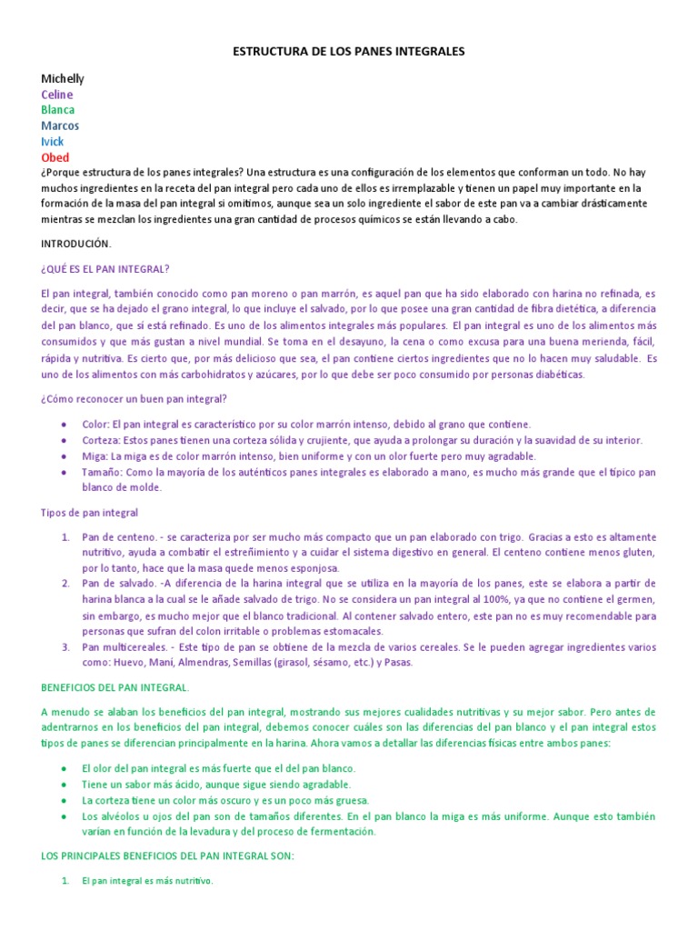 Estructura y Beneficios del Pan Integral | PDF | Panes | Etanol
