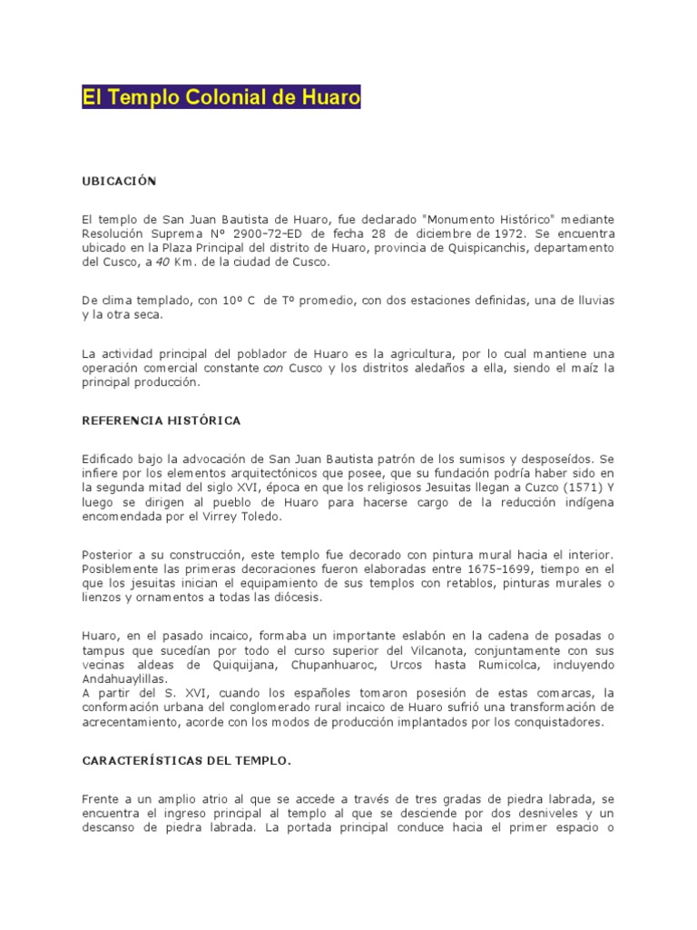 Templo de Huaro | PDF | Imperio Inca | Pinturas