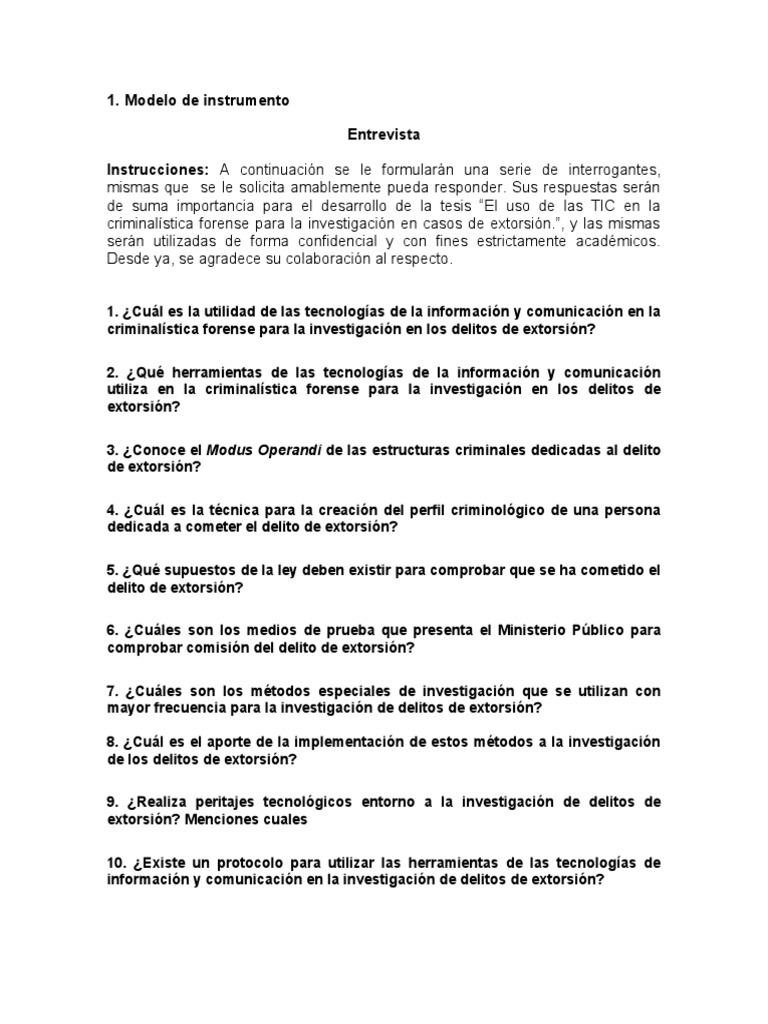 Modelo de Entrevista sobre Extorsión | PDF