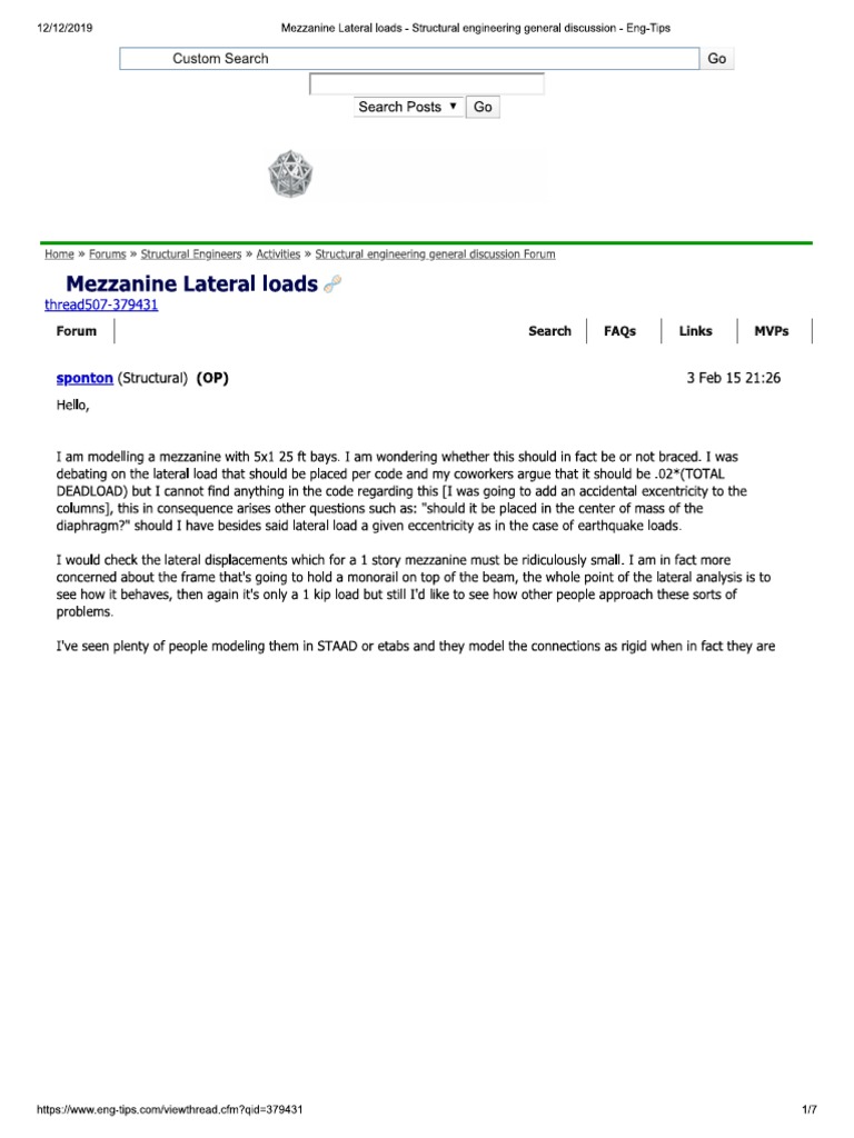 Mezzanine Lateral Loads - Structural Engineering General Discussion ...