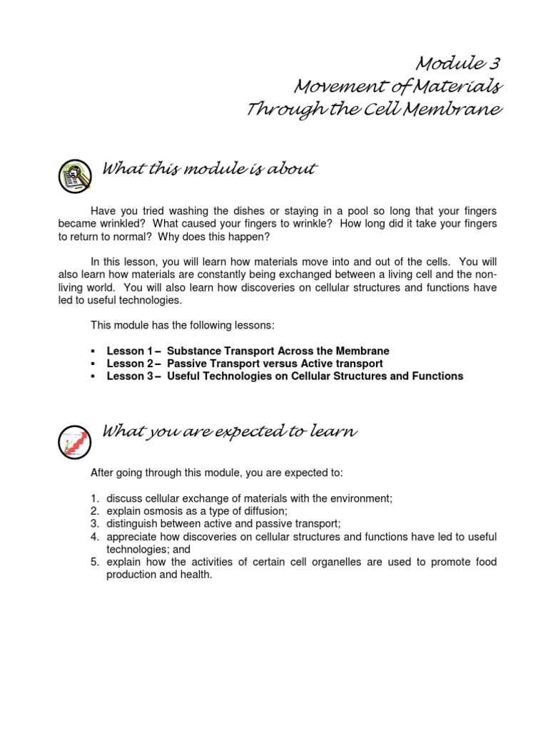 Module 3 Movement of Materials Through The Cell Membrane | PDF ...