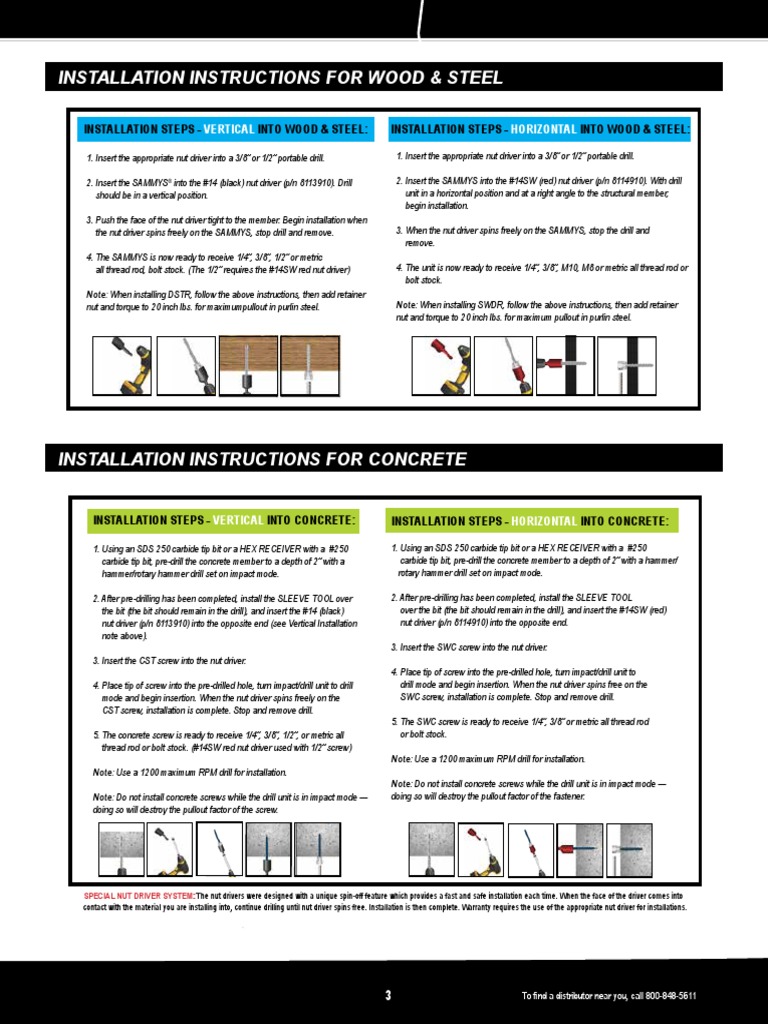 Updated Sammys Technical Data Sheets | PDF | Screw | Drill