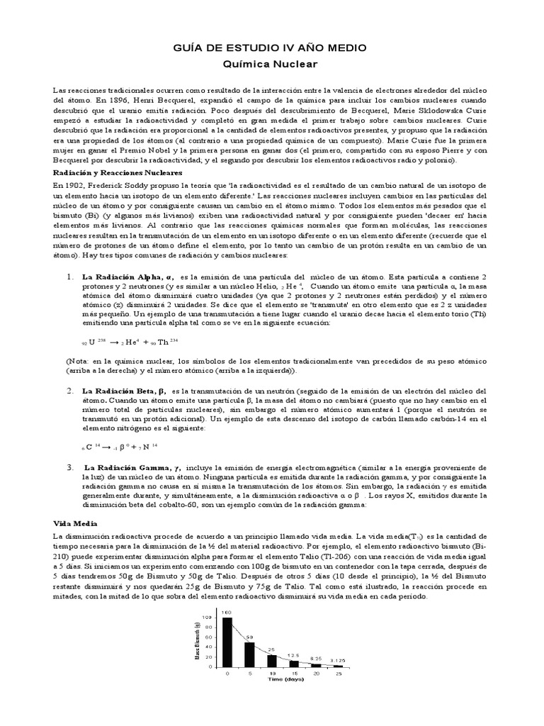 Química Nuclear: Reacciones y Radiación | PDF | Desintegración ...