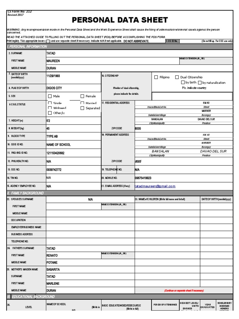 Personal Data Form Guide | PDF | Government | Social Institutions