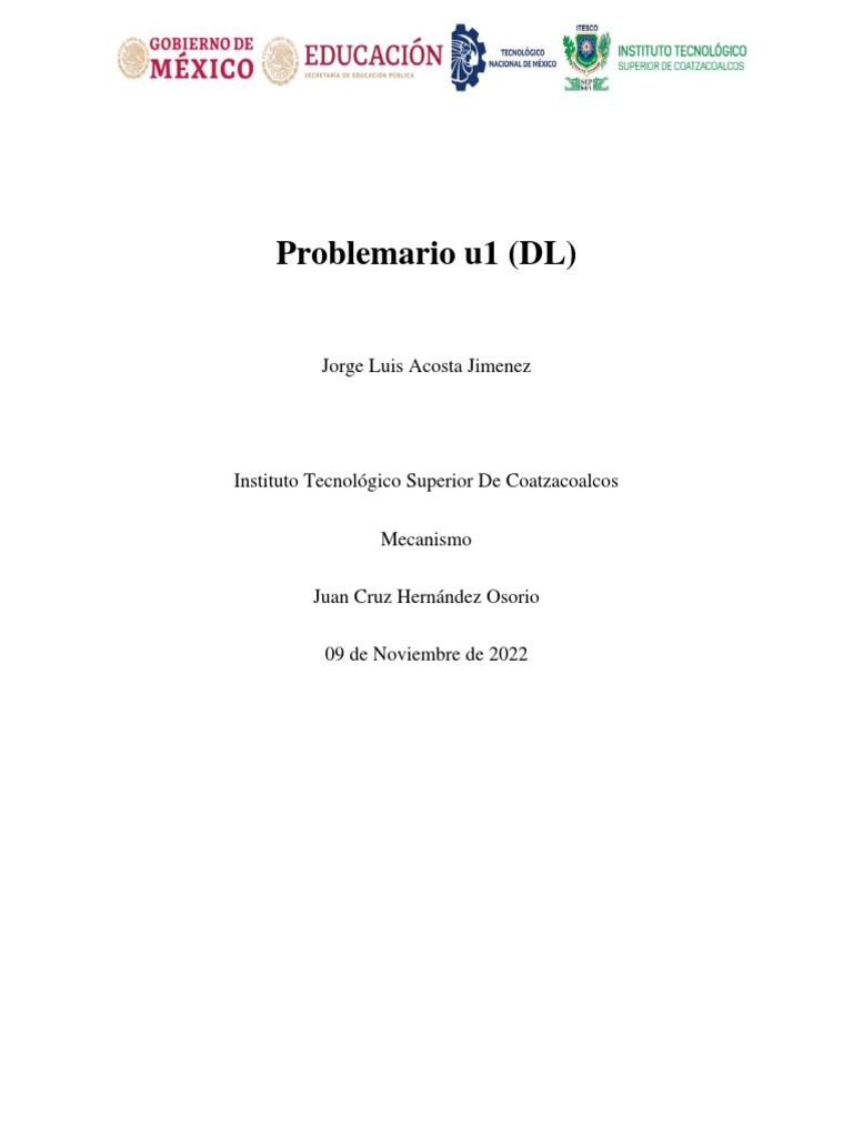 Problemario U1 | PDF | Tornillo | Máquinas