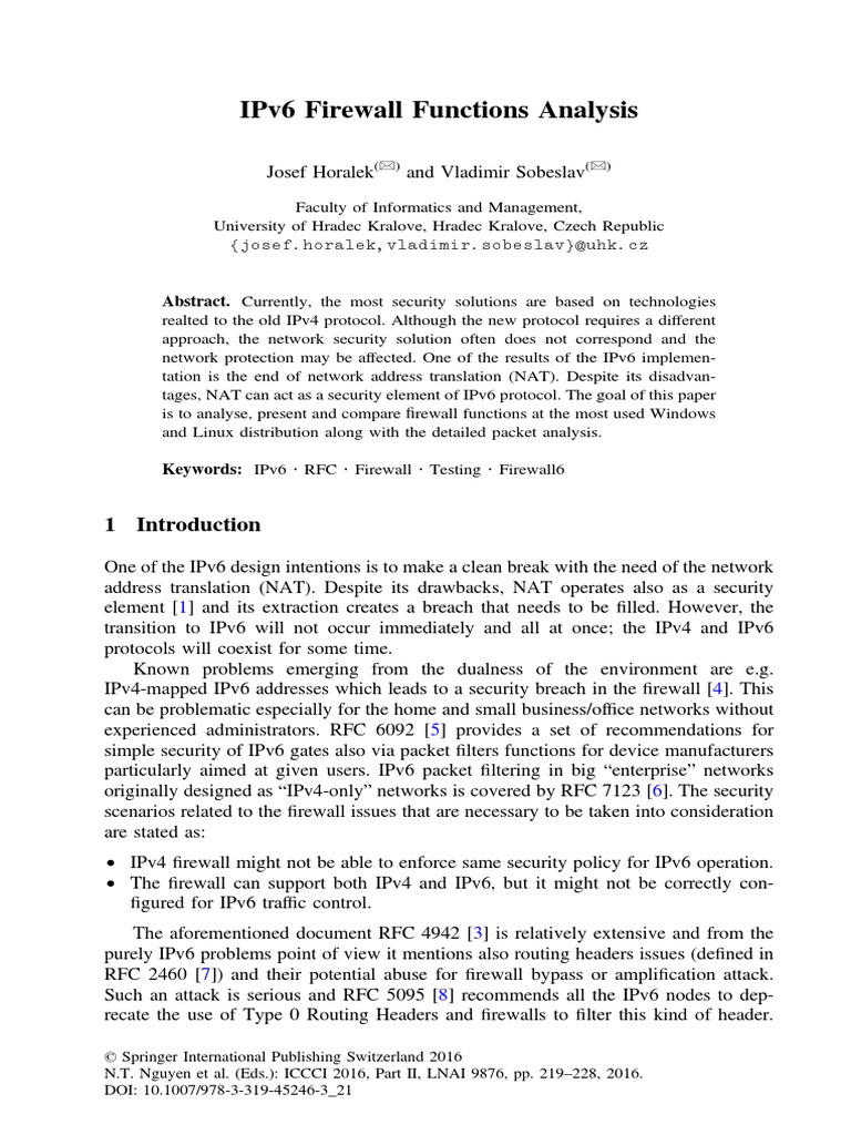 IPv6 Firewall Functions Analysis | PDF | I Pv6 | Transmission Control ...