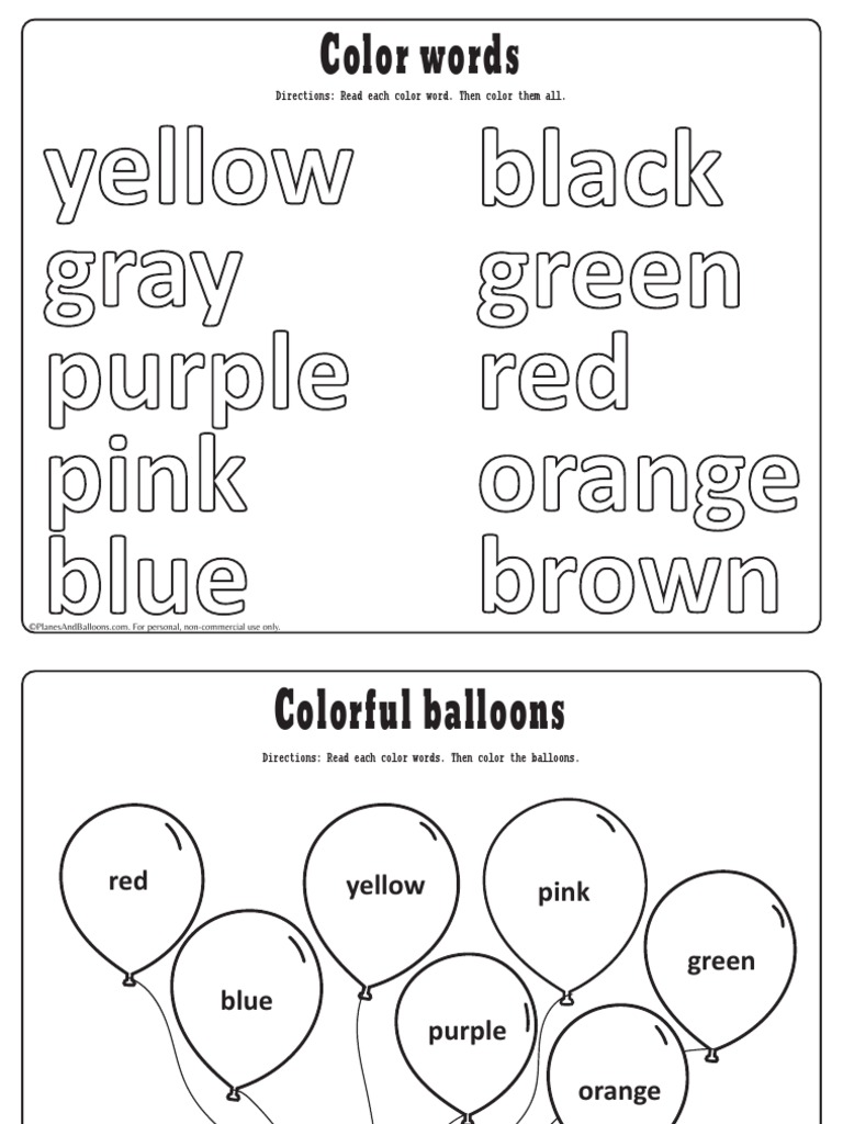 Color Words Worksheets | PDF | Color | Light