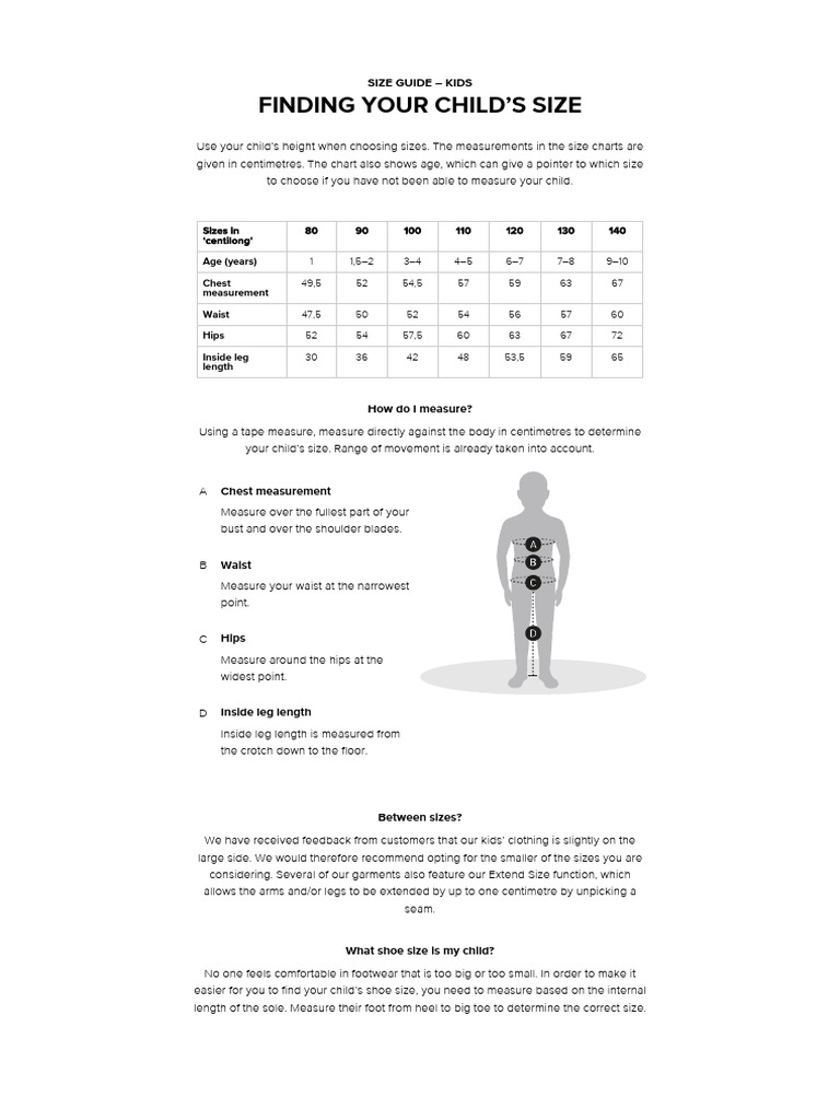 Kids Size Guide - Measure Chest, Waist, Hips & More | PDF | Waist | Hand